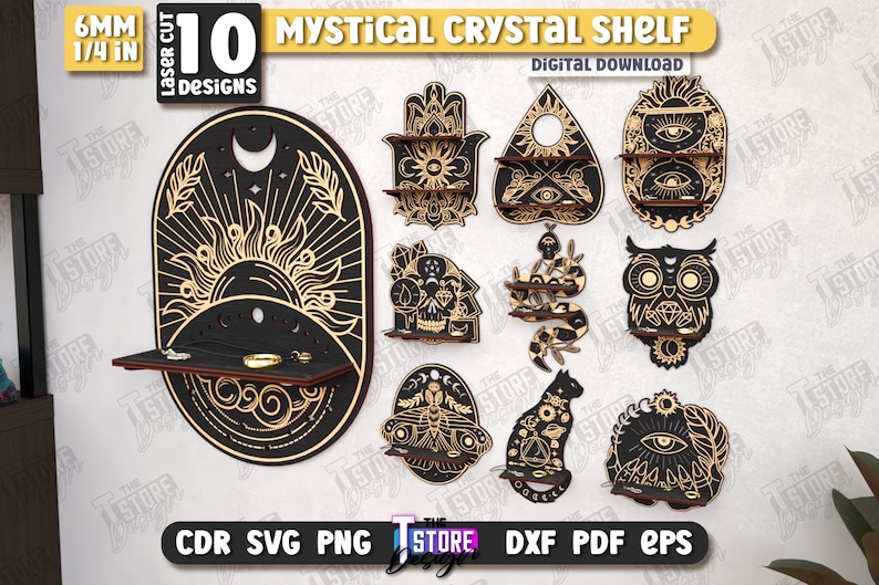 Mystical Crystal Shelves Lasercut Bundle, Wall Shelf, Mystical Design ...