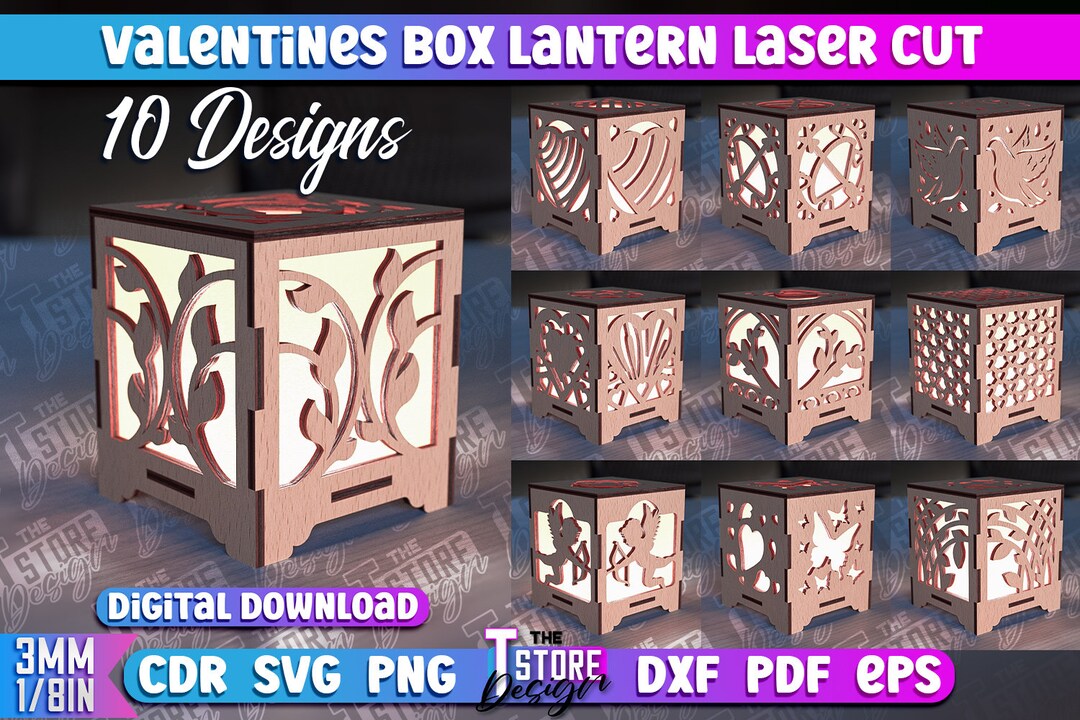 Valentine's Day Lantern SVG Bundle, Valentines Box Lantern Laser Cut ...