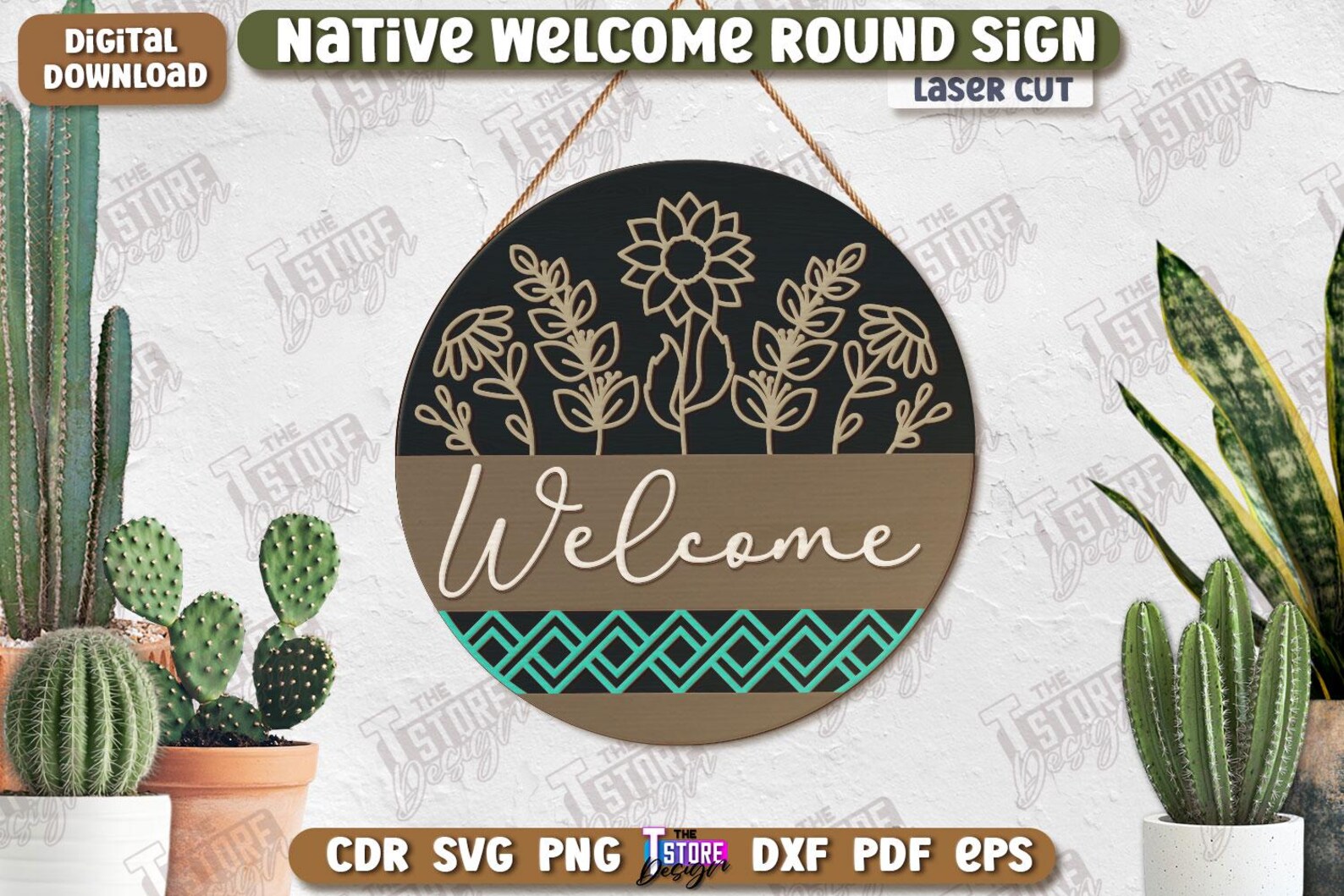 Native Welcome Round Signs Laser Cut Bundle, Wooden Welcome Door Hanger ...
