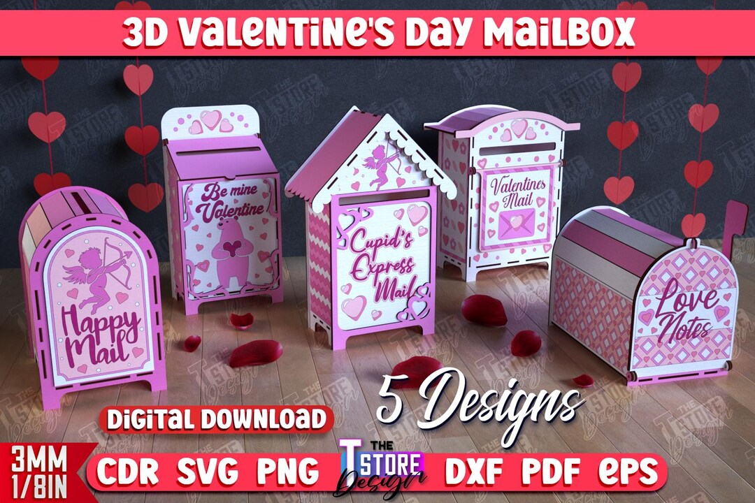 Valentines Day Mail Box Laser Cut Bundle, Letters to Valentine Mailbox ...