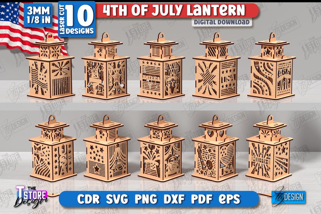 4th of July Lanterns Laser Cut Bundle, 3D Patriotic Candle Holders ...