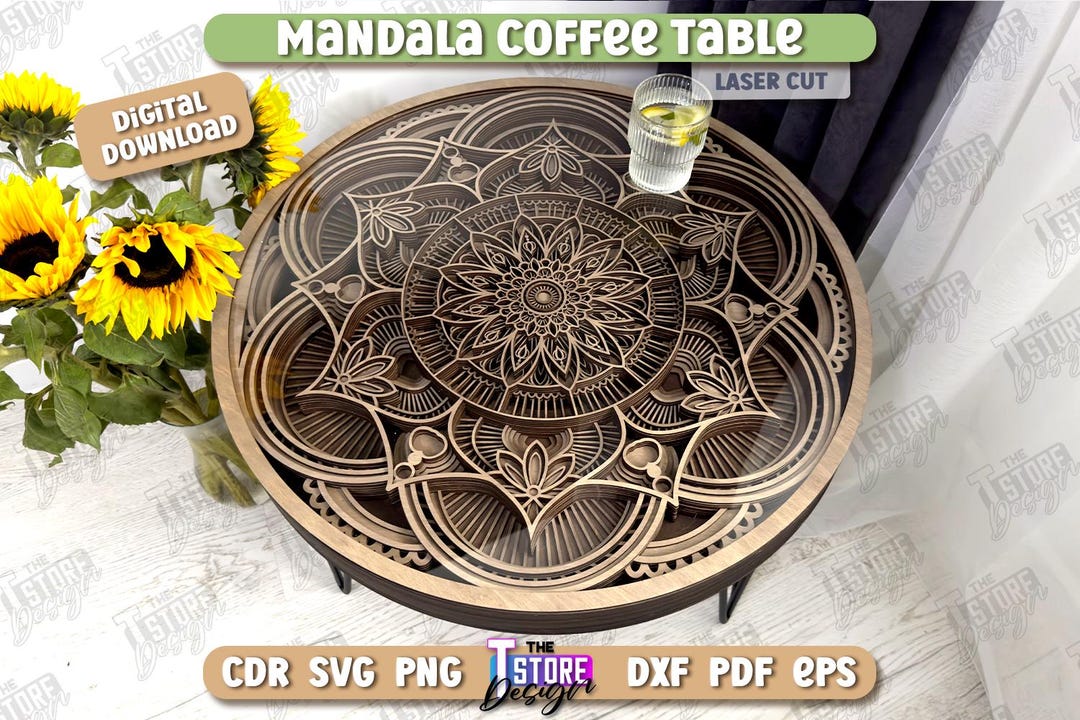 3d Mandala Coffee Table Lasercut, Round Mandala Lasercut, Layered ...