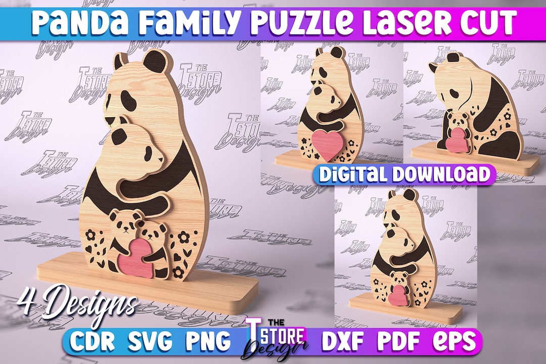 Custom Panda Bears Family Puzzle Laser Cut | Love SVG Design | Family ...