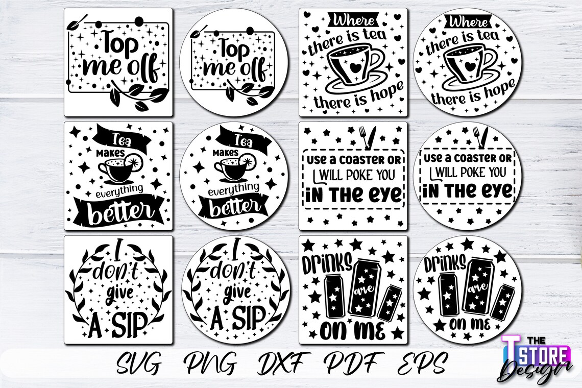 Coasters SVG Bundle Coffee Quotes Design Funny Quotes - Etsy