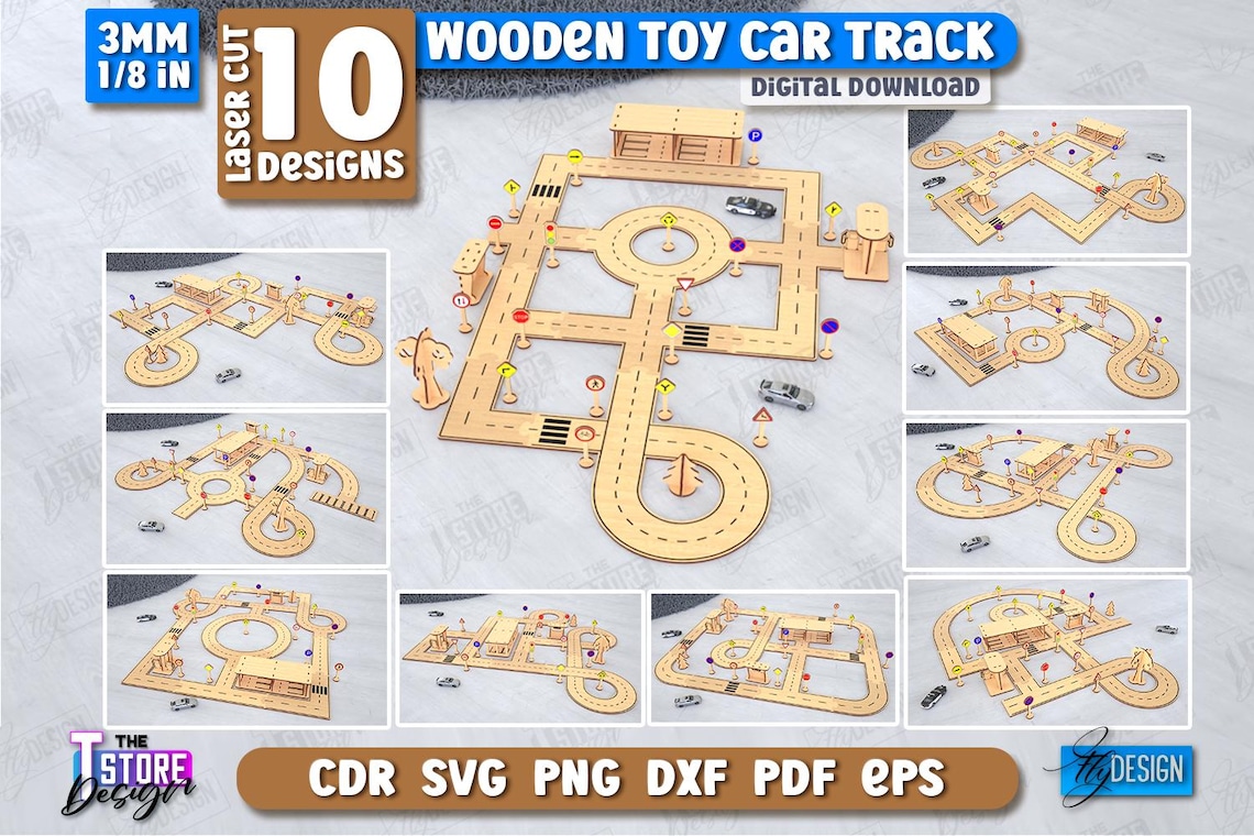 Wooden Toy Car Track Laser Cut Bundle, 3D Kids Race Car Track ...