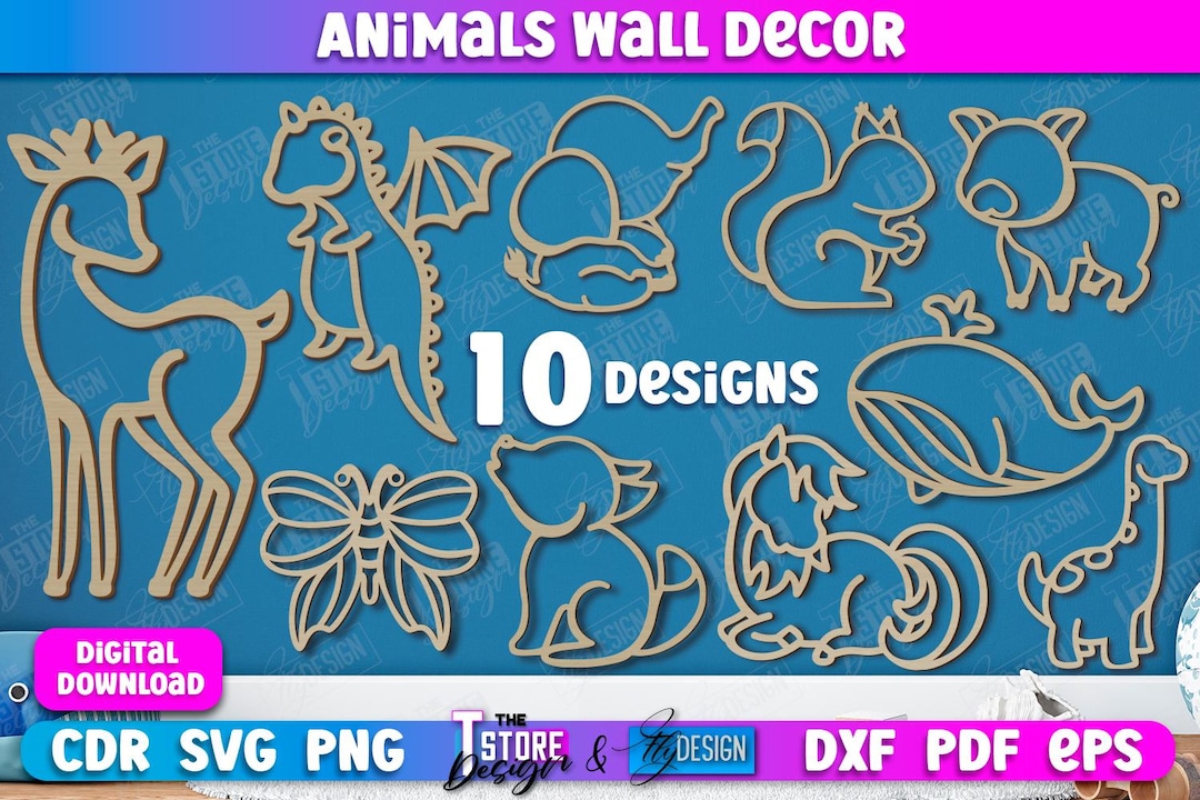 Animals Wall Decor Laser Cut Bundle, Animal Wall Signs Bundle, Nursery ...