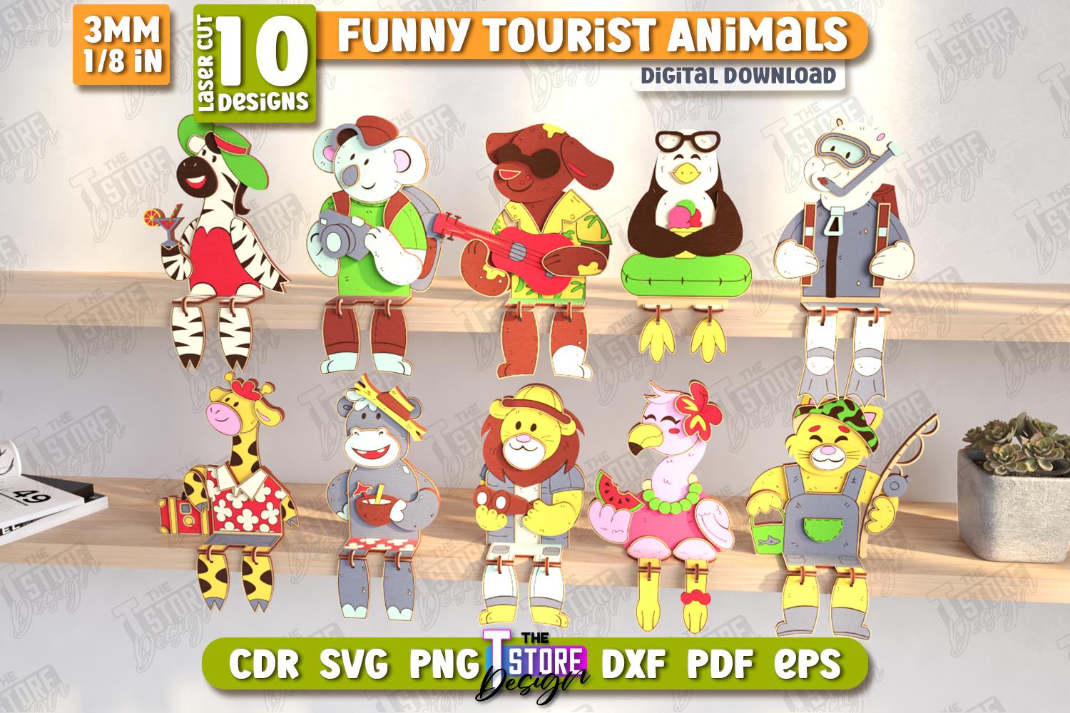 3D Funny Tourist Animals Laser Cut Bundle, Cute Animals Shelf Sitters ...