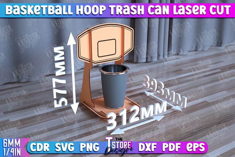 Basketball Hoop Trash Can Laser Cut, Office Basketball Trash Can ...