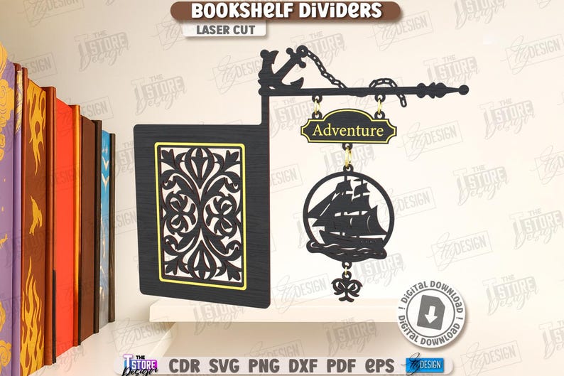3D Bookshelf Dividers Laser Cut Bundle, Vintage Bookends Svg, Book ...