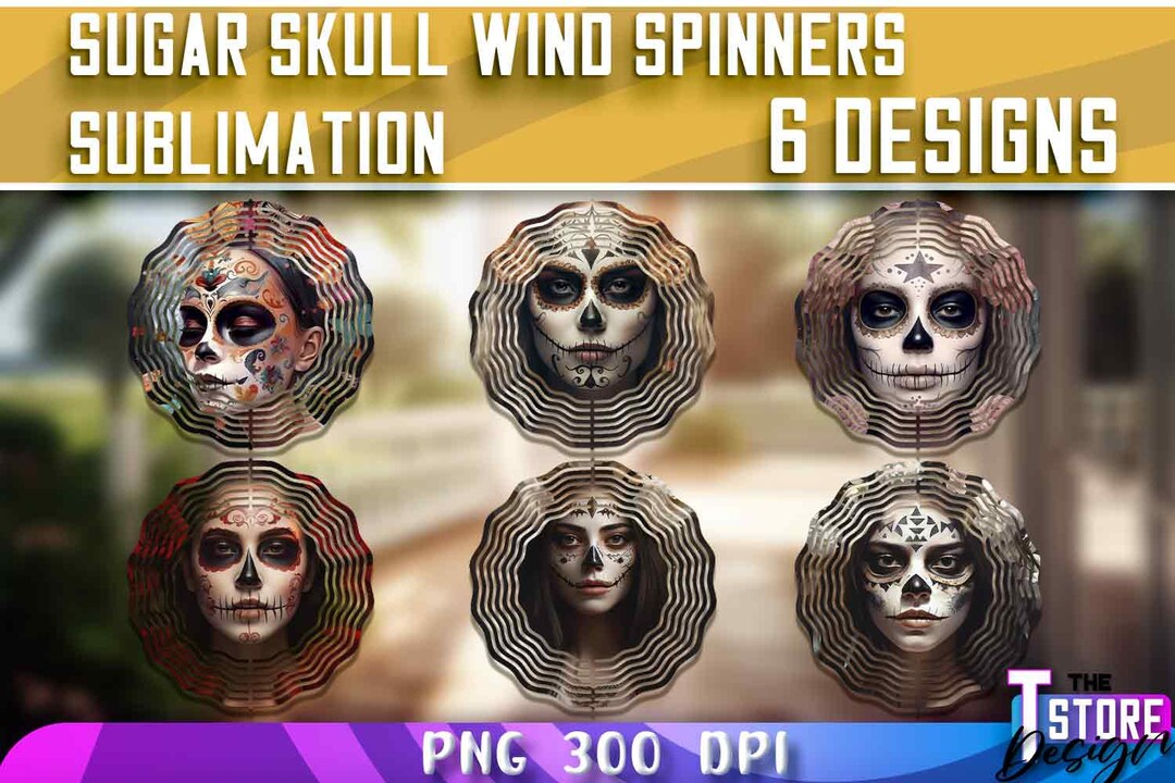 Sugar Skull Wind Spinner PNG Skull Wind Spinner Sublimation Design Day ...