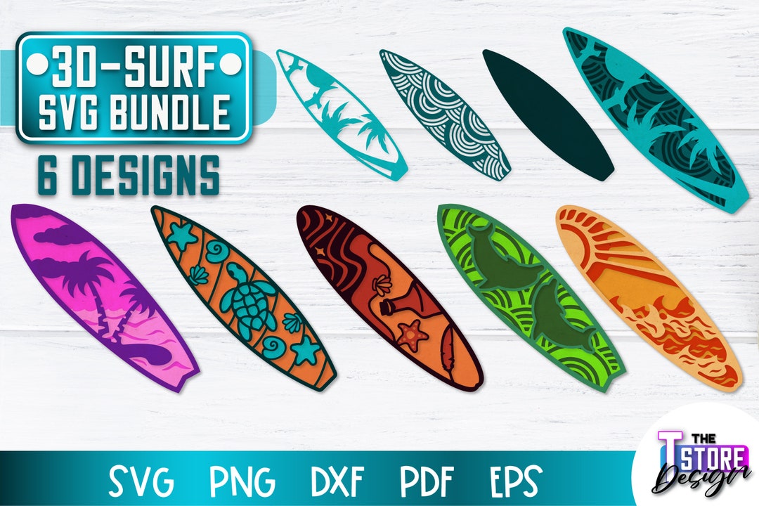 3D Surf Design SVG Bundle | Paper Cut Design - Etsy