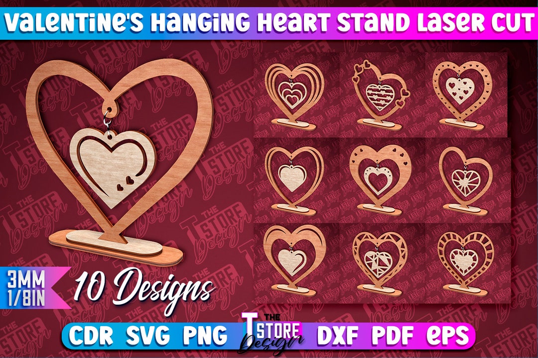 Valentine's Hanging Heart Stand Laser File | Heart Stand Laser Design ...