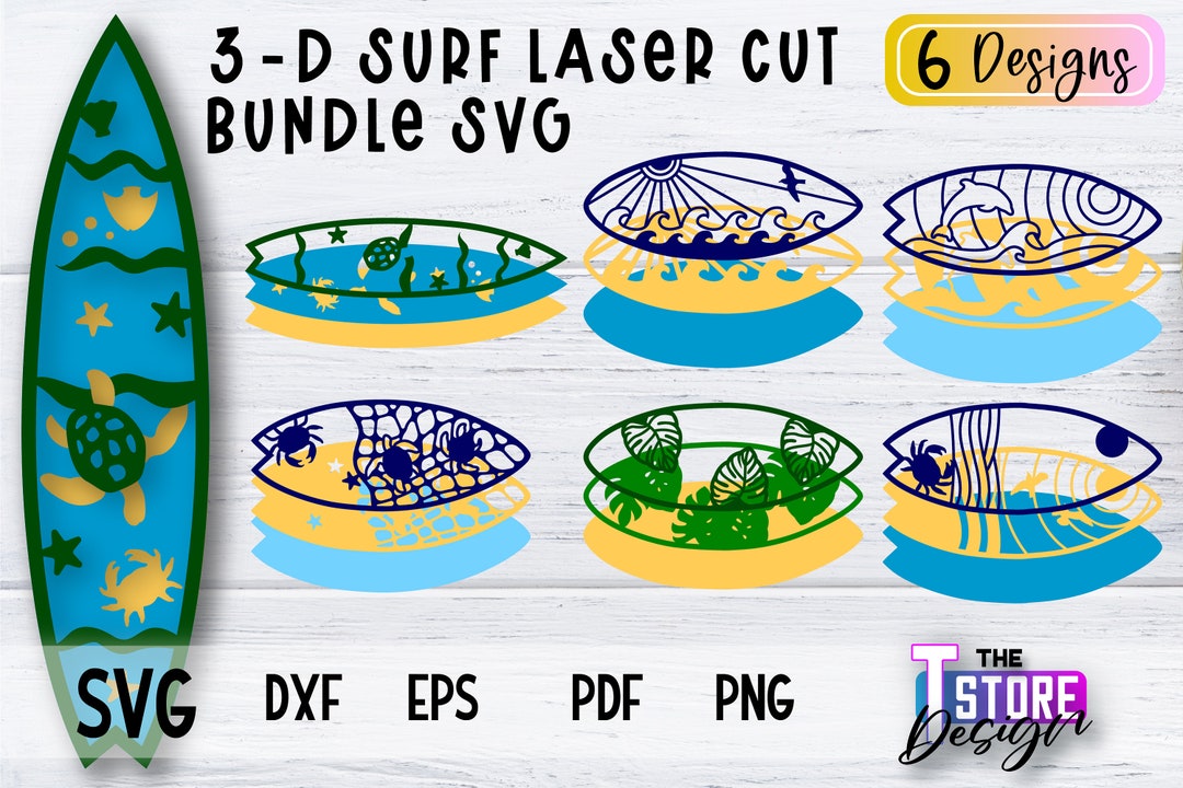 3D Surf Design SVG Bundle Paper Cut Design - Etsy