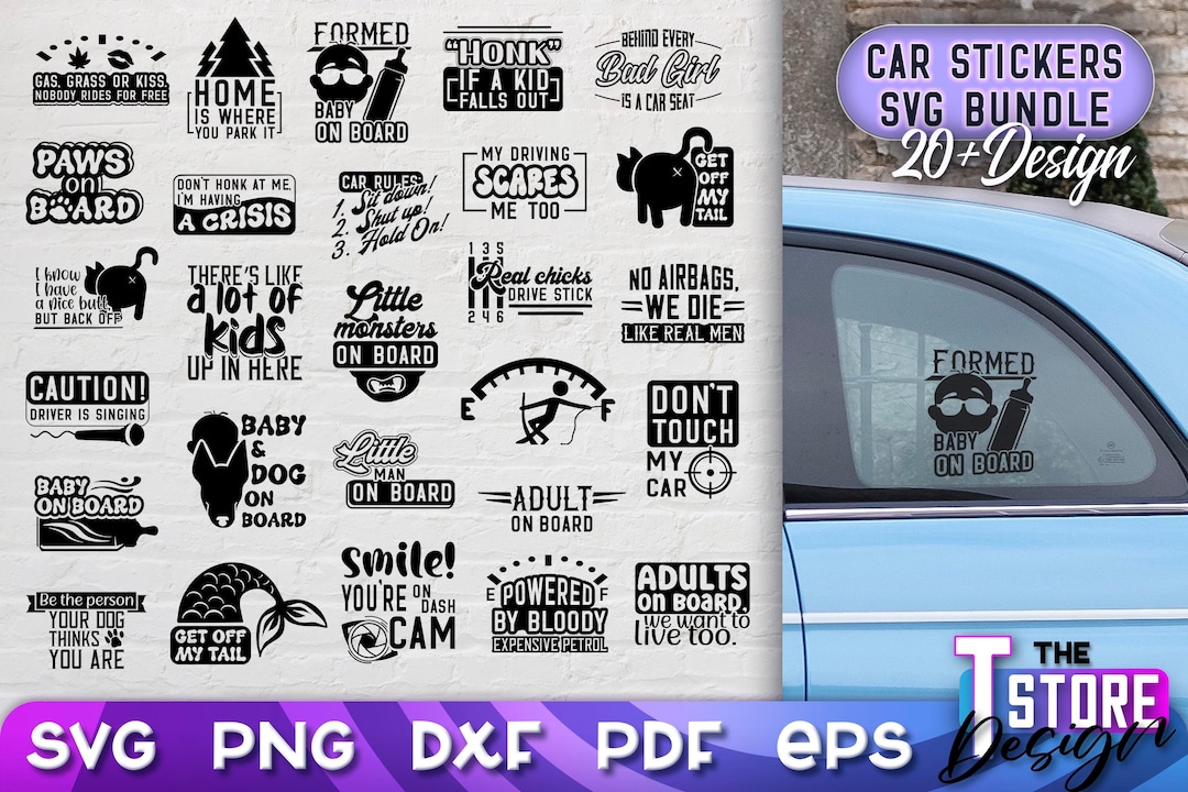 Car Stickers SVG Bundle, 15 Decal Designs SVG PNG DXF EPS, 44% OFF