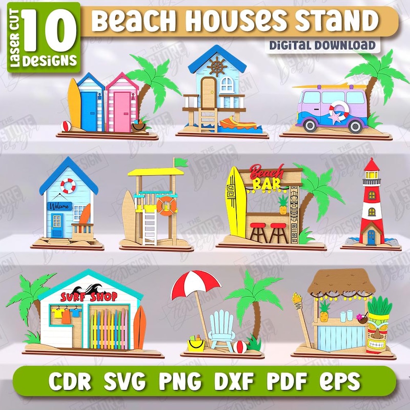 Wooden Houses on Stand - Etsy