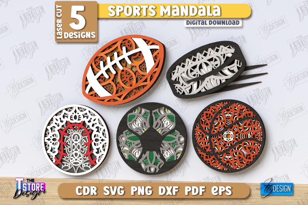 3d Sport Mandala Laser Cut Bundle, Multilayered Mandala Svg, Sports ...