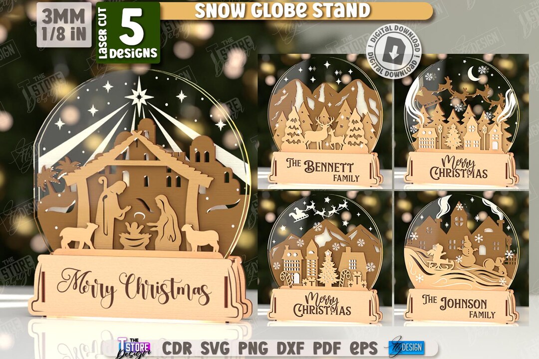 3d Christmas Snow Globes Laser Cut Bundle, Nativity Snow Globe Stand ...