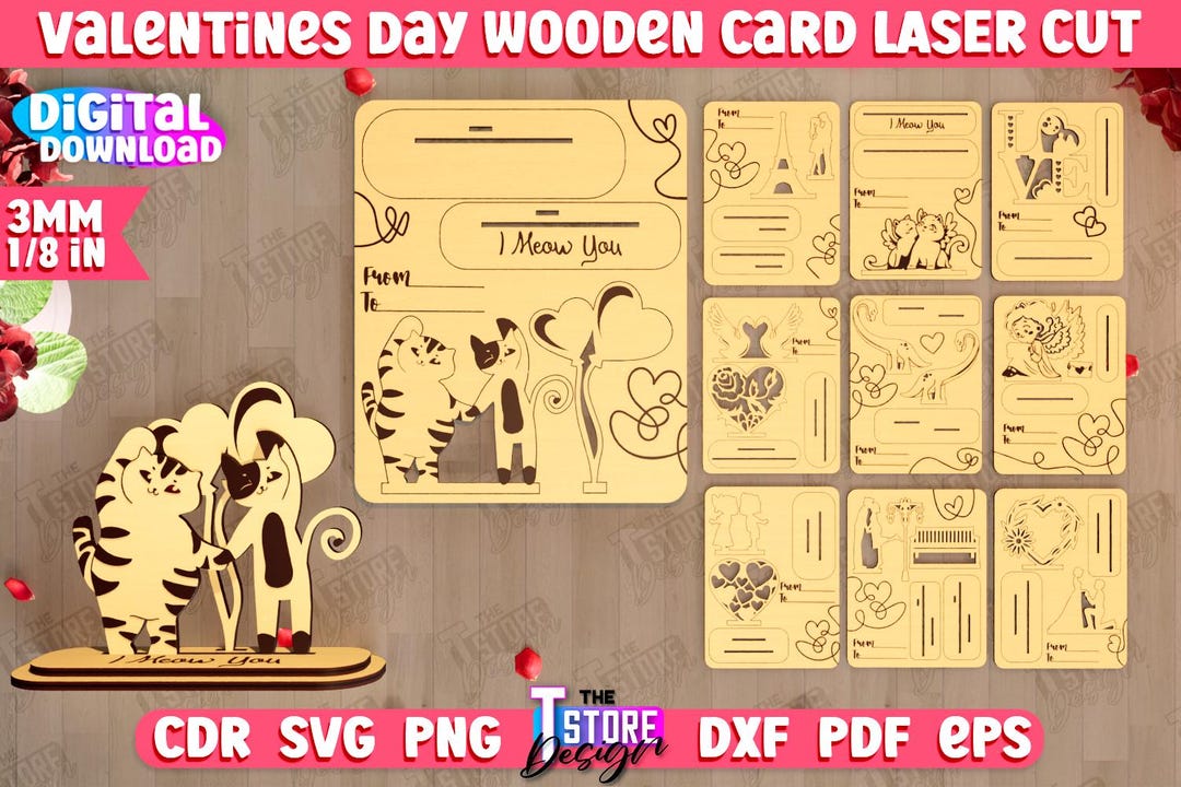 Valentine's Day Wooden Card Laser Cut Bundle, 3d Valentine's Day Pop up ...