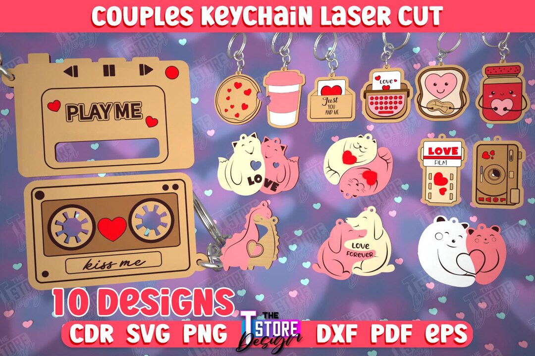 Valentine's Day Couple Keychains Bundle, Matching Keychains Laser Cut ...