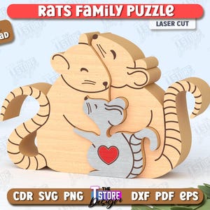Rats Family Puzzle Laser Cut Bundle, 3D Wooden Family Puzzle, Family ...
