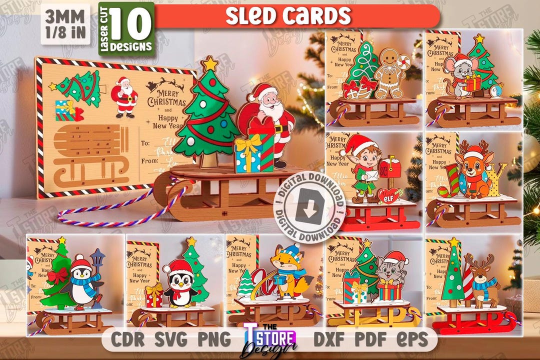 3d Christmas Santa Sleigh Gift Cards Laser Cut Bundle, Christmas Puzzle ...
