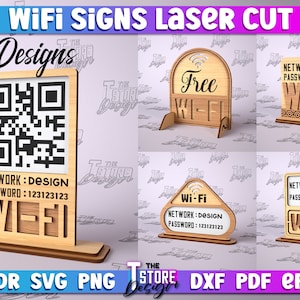 Wifi Sign Laser Cut File | Wifi Signs Laser Cut Bundle | QR Code | Wifi ...