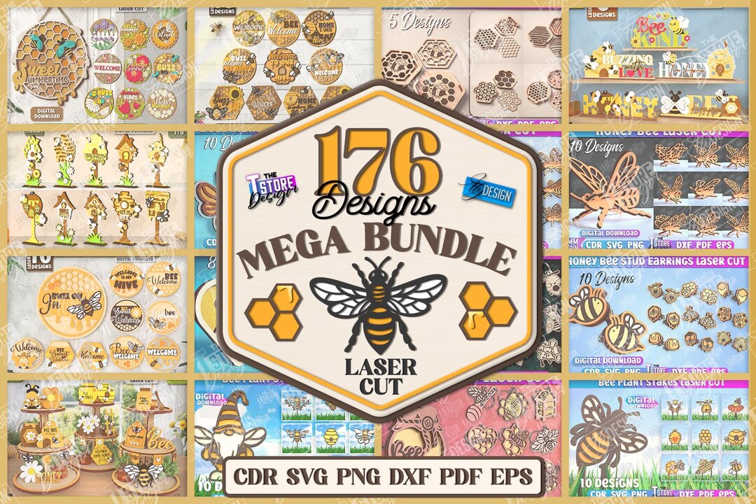 176 Honey Bee Mega Bundle Laser Cut, 3d Bee Mega Bundle, Honey Bee Wall ...