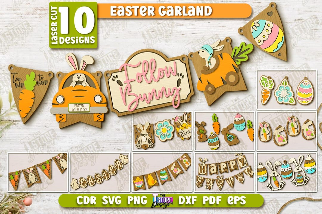 Easter Garland Laser Cut Bundle, Happy Easter Garland Svg, 3d Easter ...