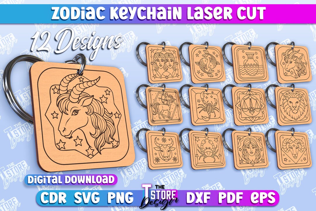 Zodiac Signs Keychain Lasercut, Astrology SVG, Round Horoscopes ...