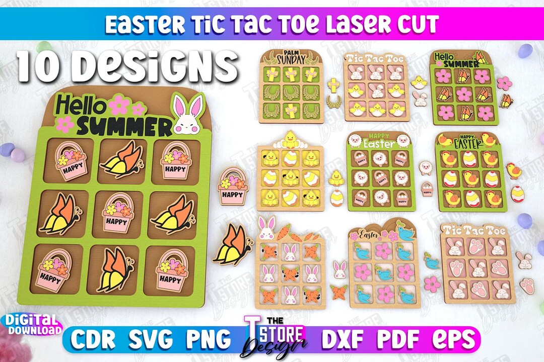 Easter Tic Tac Toe Laser Cut Bundle, Happy Easter Tic Tac Toe SVG ...