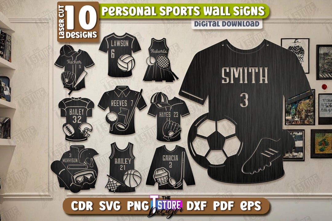Sports Wall Sign Laser Cut Bundle, Personalized Sports Decor With ...