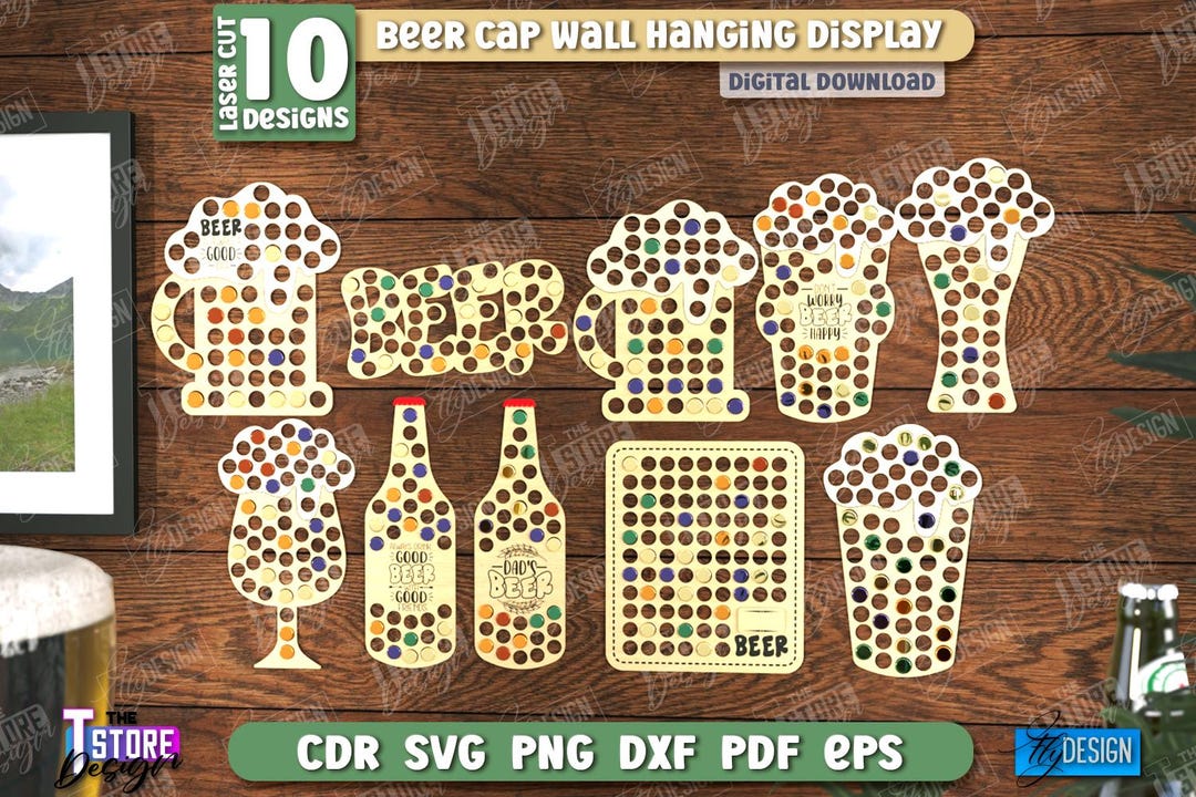 Wooden Beer Cap Wall Hanging Display Laser Cut Bundle, Beer Bottle Cap ...