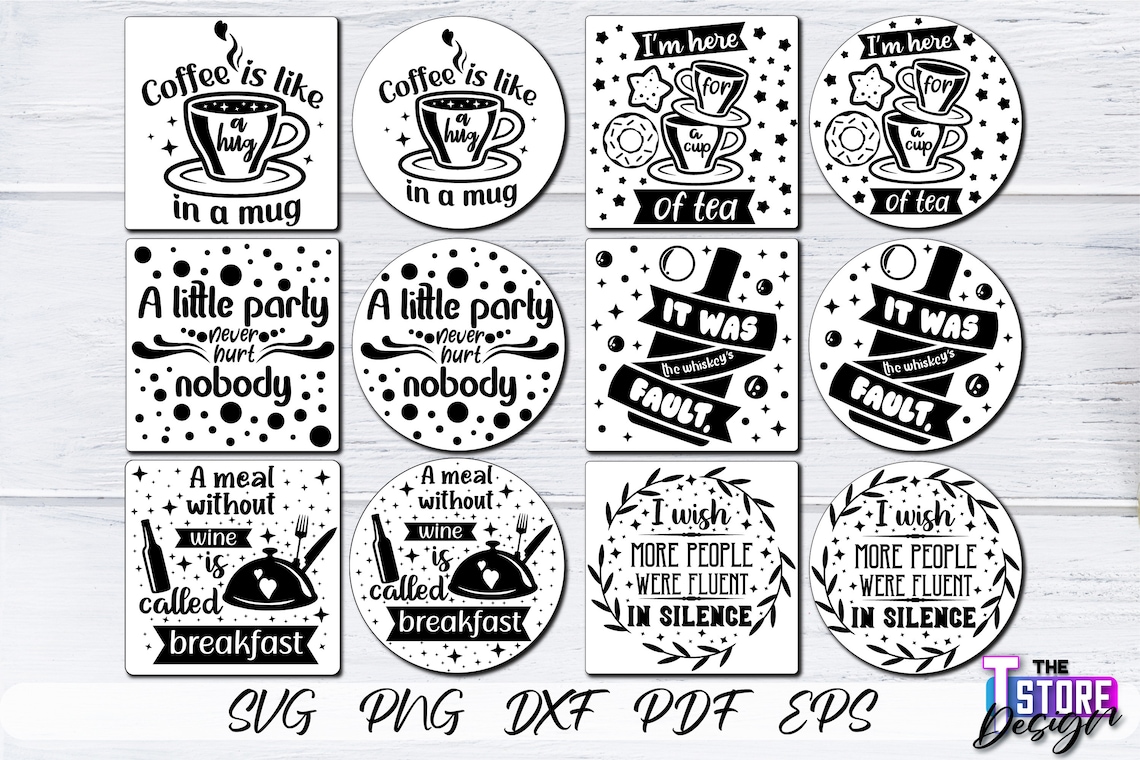 Coasters SVG Bundle Coffee Quotes Design Funny Quotes - Etsy