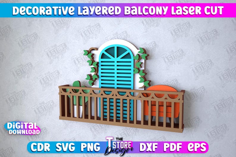 3D Decorative Balconies Laser Cut Bundle, Layered Svg Balcony With ...