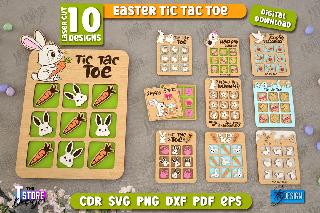 Easter Tic Tac Toe Laser Cut Bundle, Happy Easter Tic Tac Toe Svg ...