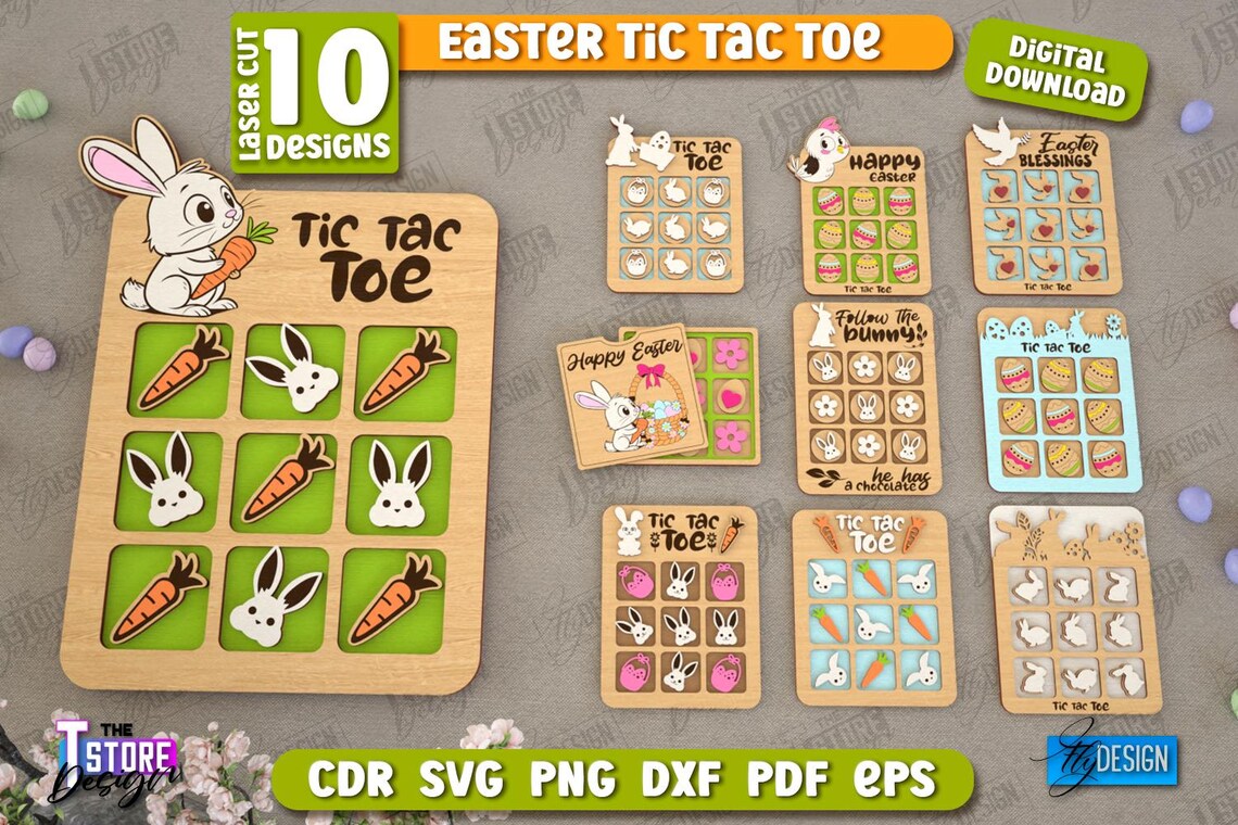 Easter Tic Tac Toe Laser Cut Bundle, Happy Easter Tic Tac Toe Svg ...