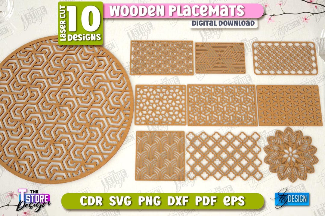 Wooden Placemats Laser Cut Bundle, Decorative Table Mat SVG, Wooden ...