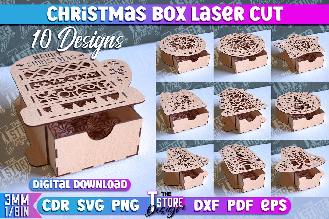 Christmas Box Laser Cut | Xmas Box Laser Files | Christmas Decorative ...