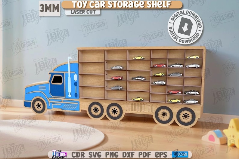 3D Wooden Toy Car Storage Shelf Laser Cut Bundle, Car Storage Garage ...