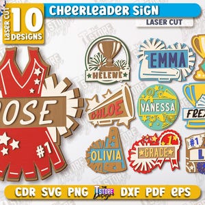 Cheerleader Sign Laser Cut Bundle, Cheerleading Name Sign, Sport Themed ...