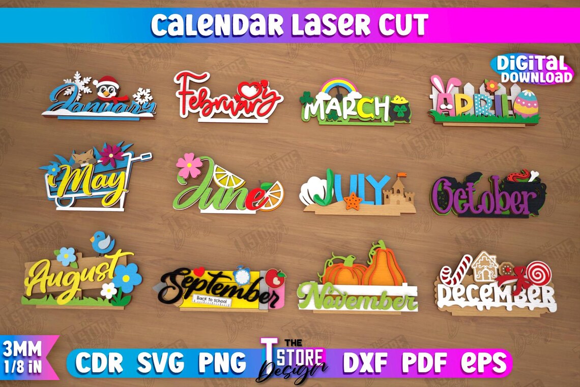 Calendar Laser Cut Bundle, 3D Perpetual Calendar Laser Cut, Desk ...