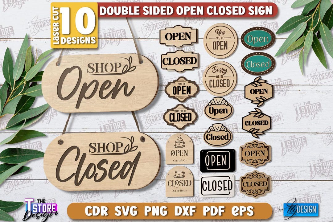 3d Double-sided Open Closed Sign Laser Cut Bundle, We Are Open We Are ...