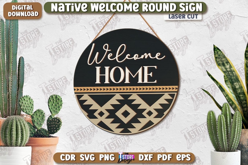 Native Welcome Round Signs Laser Cut Bundle, Wooden Welcome Door Hanger ...