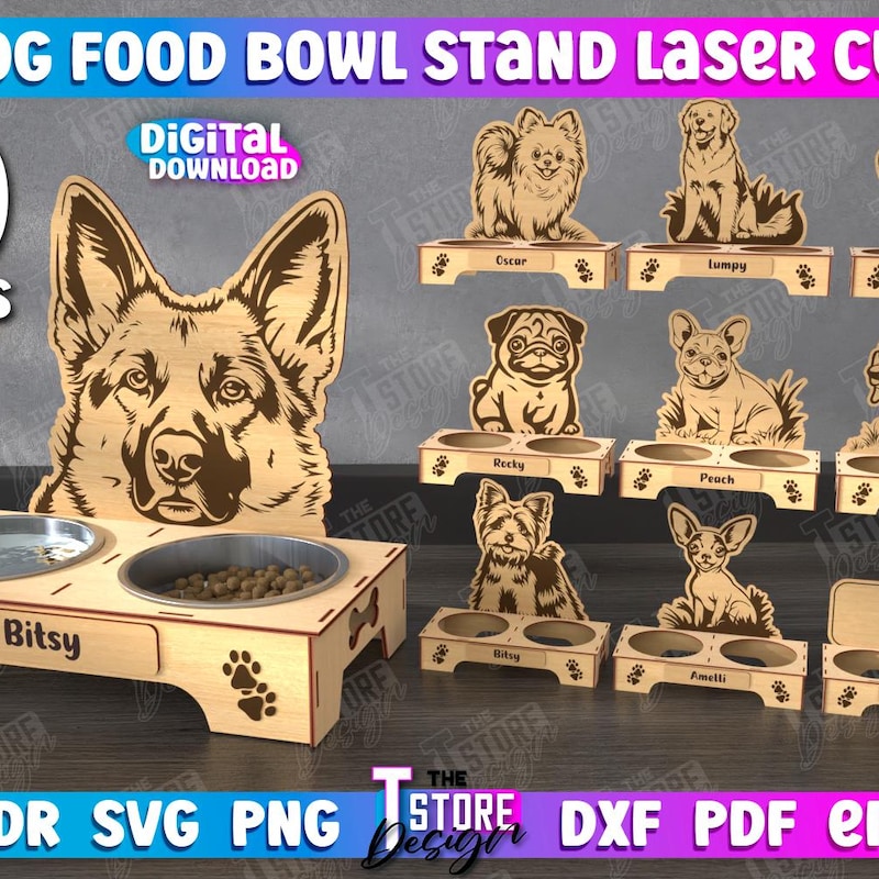 Wooden Cat Dog Food Stand - Etsy