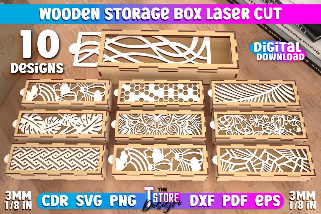Laser Cut Boxes With Slide Lid Bundle, Laser Cut Box, Storage Box ...