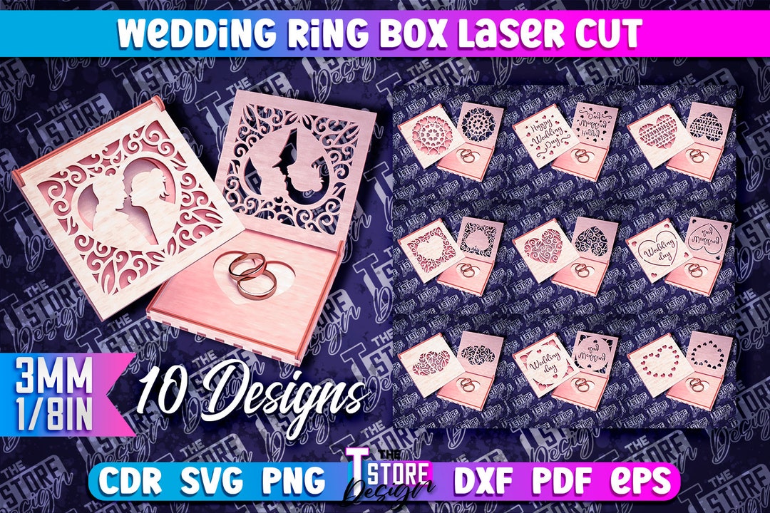 Wedding Ring Box Laser Cut SVG Wedding Ring Holder SVG Design Wedding ...