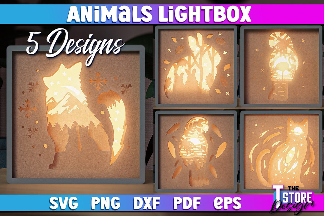 Animals Light Box SVG Design, Shadowbox SVG, Paper Cut Files, Paper ...
