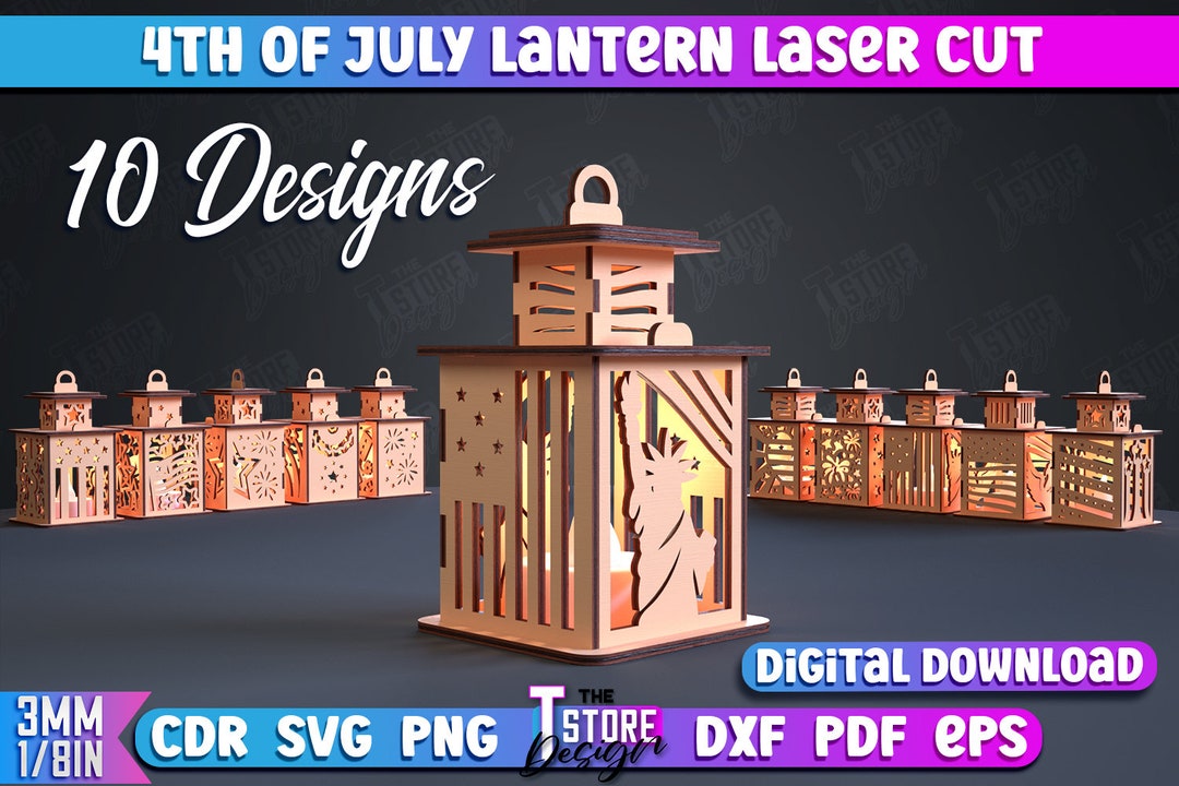 4th of July Lantern Laser Cut Bundle | Patriotic Candle Holder 3D Laser ...