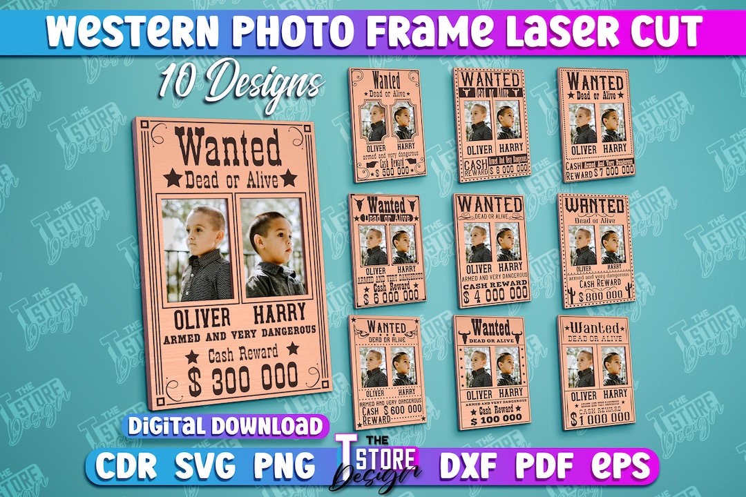 Western Photo Frame Laser Cut Bundle, Wanted Sign Photo Frame Laser Cut ...