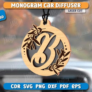 Monogram Car Diffuser Laser Cut Bundle, Car Air Freshener Svg, Wooden ...